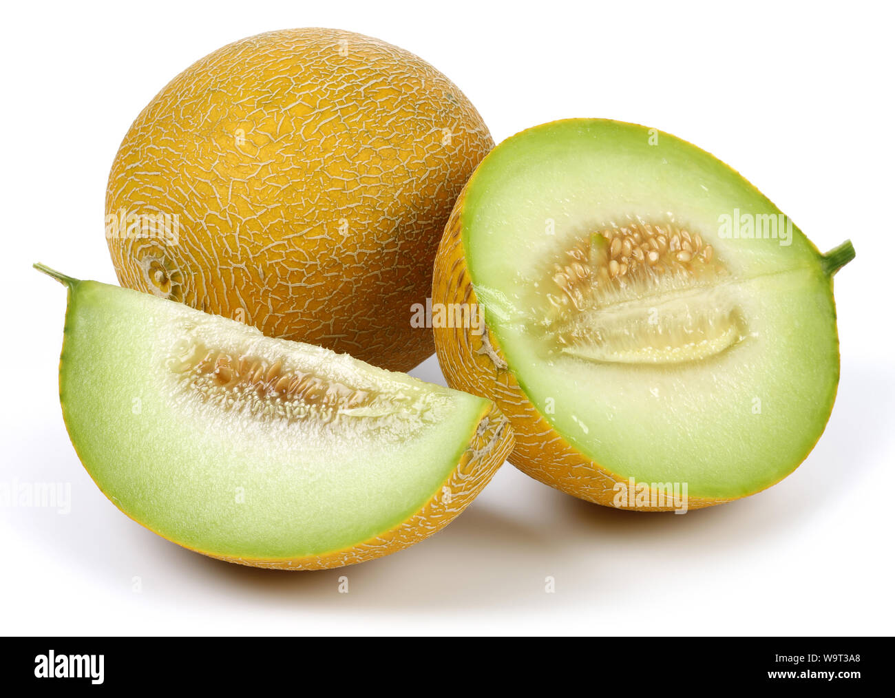 Whole and sliced ripe melon fruits isolated on white background Stock ...
