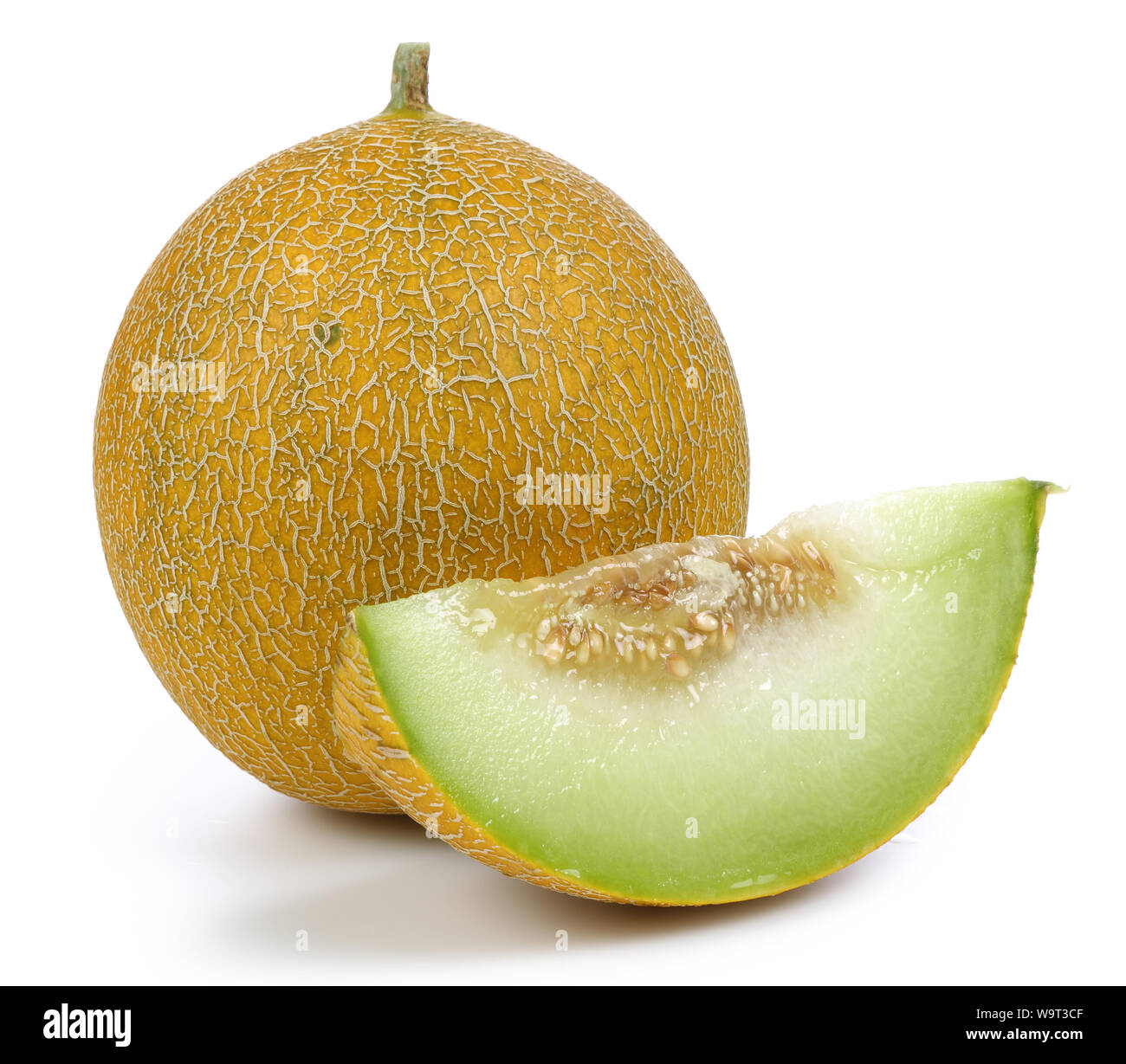 Whole and sliced ripe melon fruits isolated on white background Stock ...