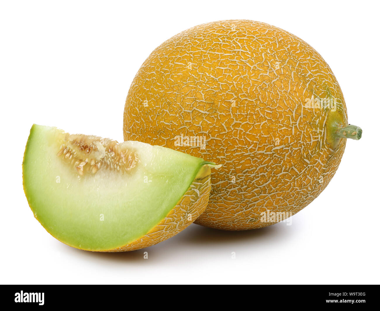 Whole and sliced ripe melon fruits isolated on white background Stock ...