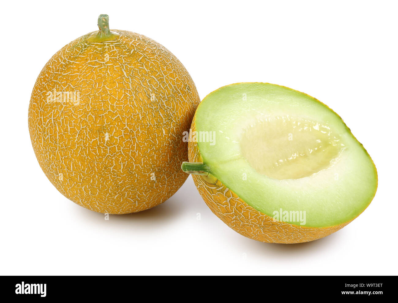 Whole and sliced ripe melon fruits isolated on white background Stock ...