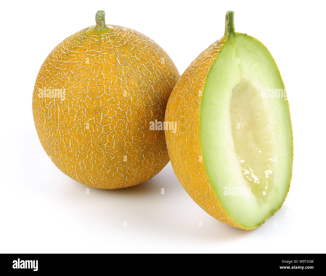 Whole and sliced ripe melon fruits isolated on white background Stock ...