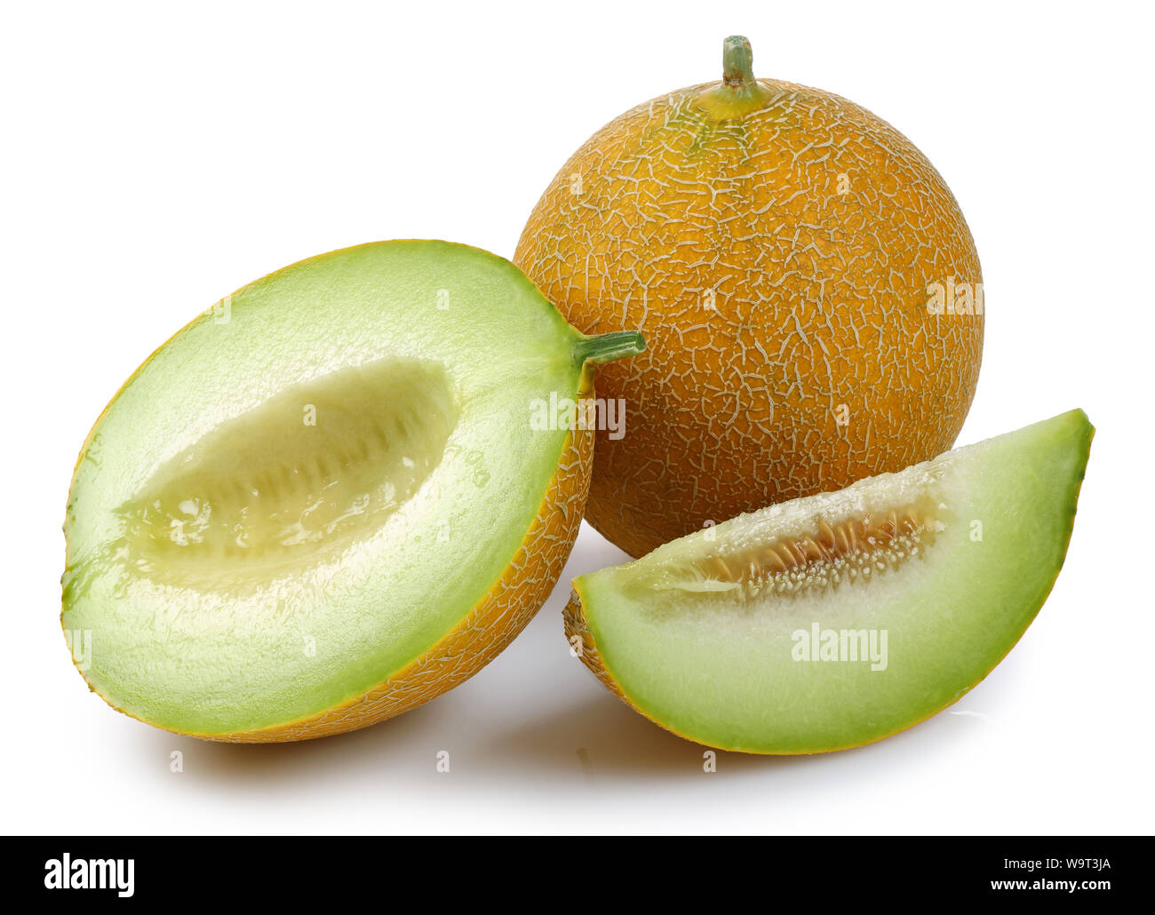 Whole and sliced ripe melon fruits isolated on white background Stock ...