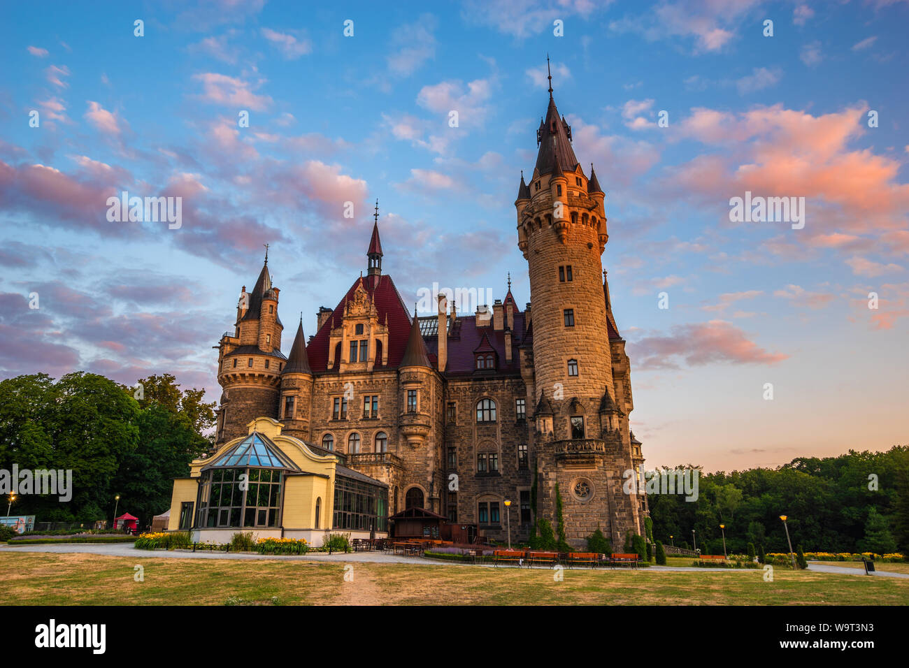 Moszna near Opole,Lower Silesia, Poland-July 2019:Castle in Moszna in ...
