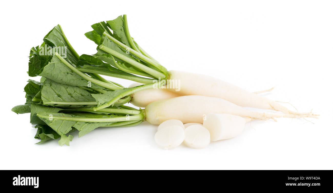 fresh white radish isolated on white background Stock Photo - Alamy