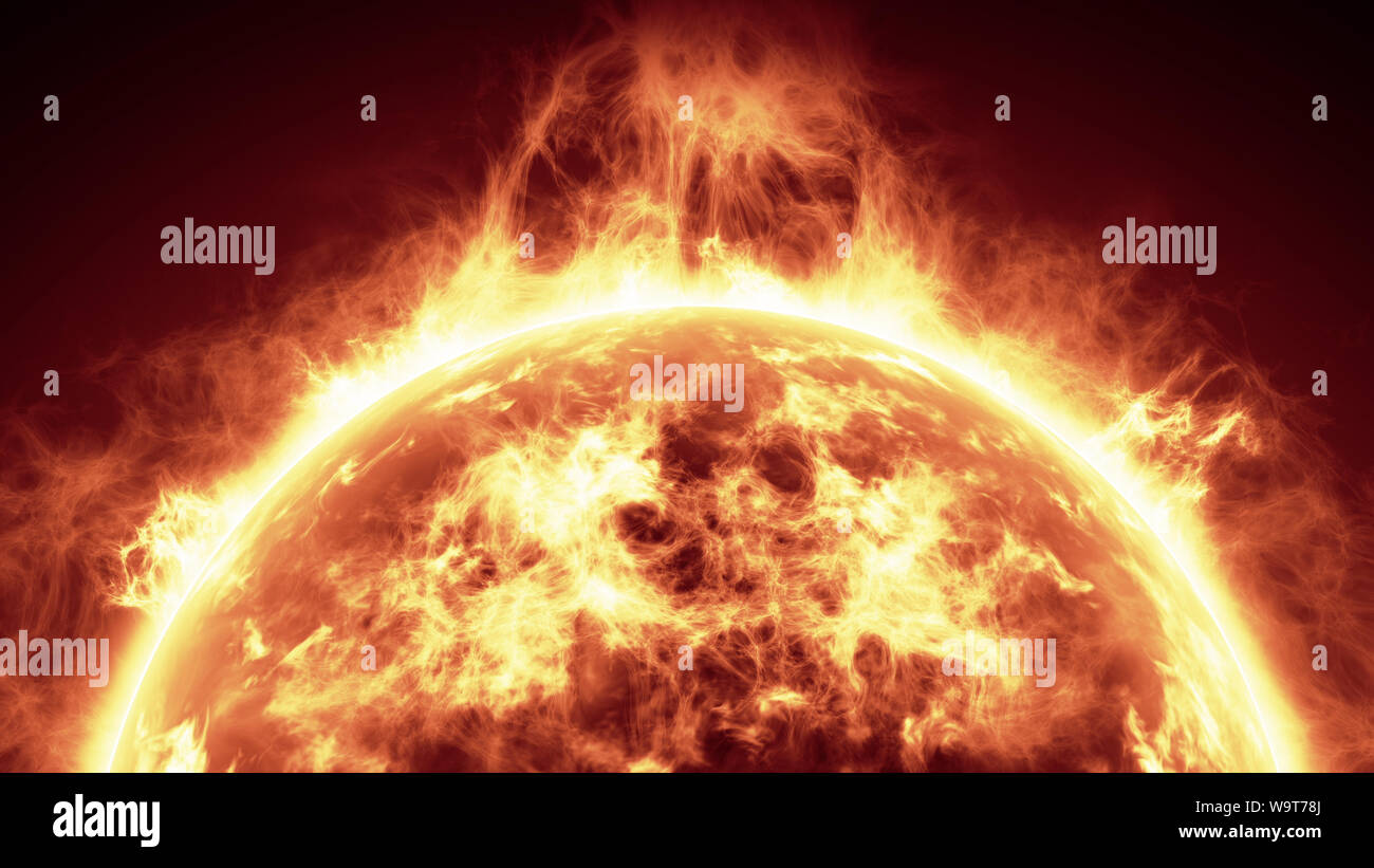 Sun surface with solar flares, Burning of the sun. Highly realistic sun ...