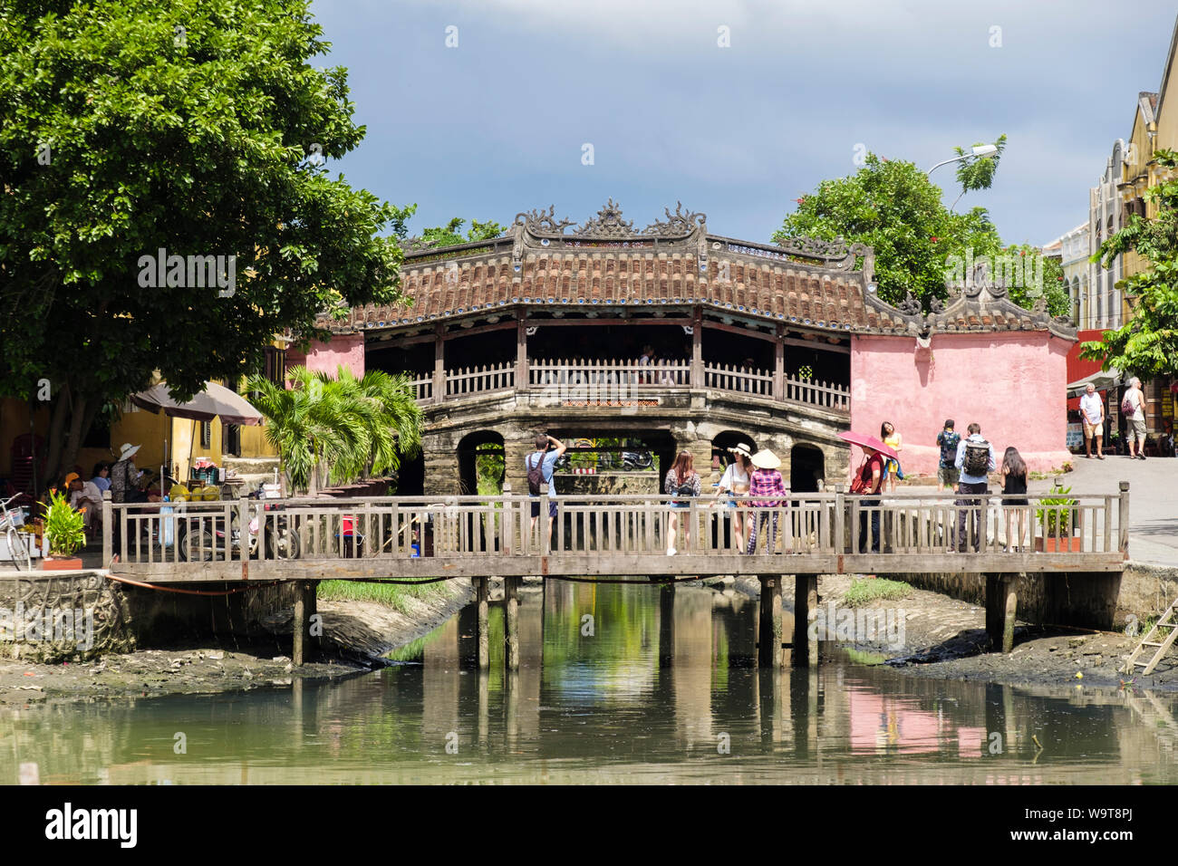 View across Thu Bon River to old Chua Cau or Japanese Covered bridge or ...
