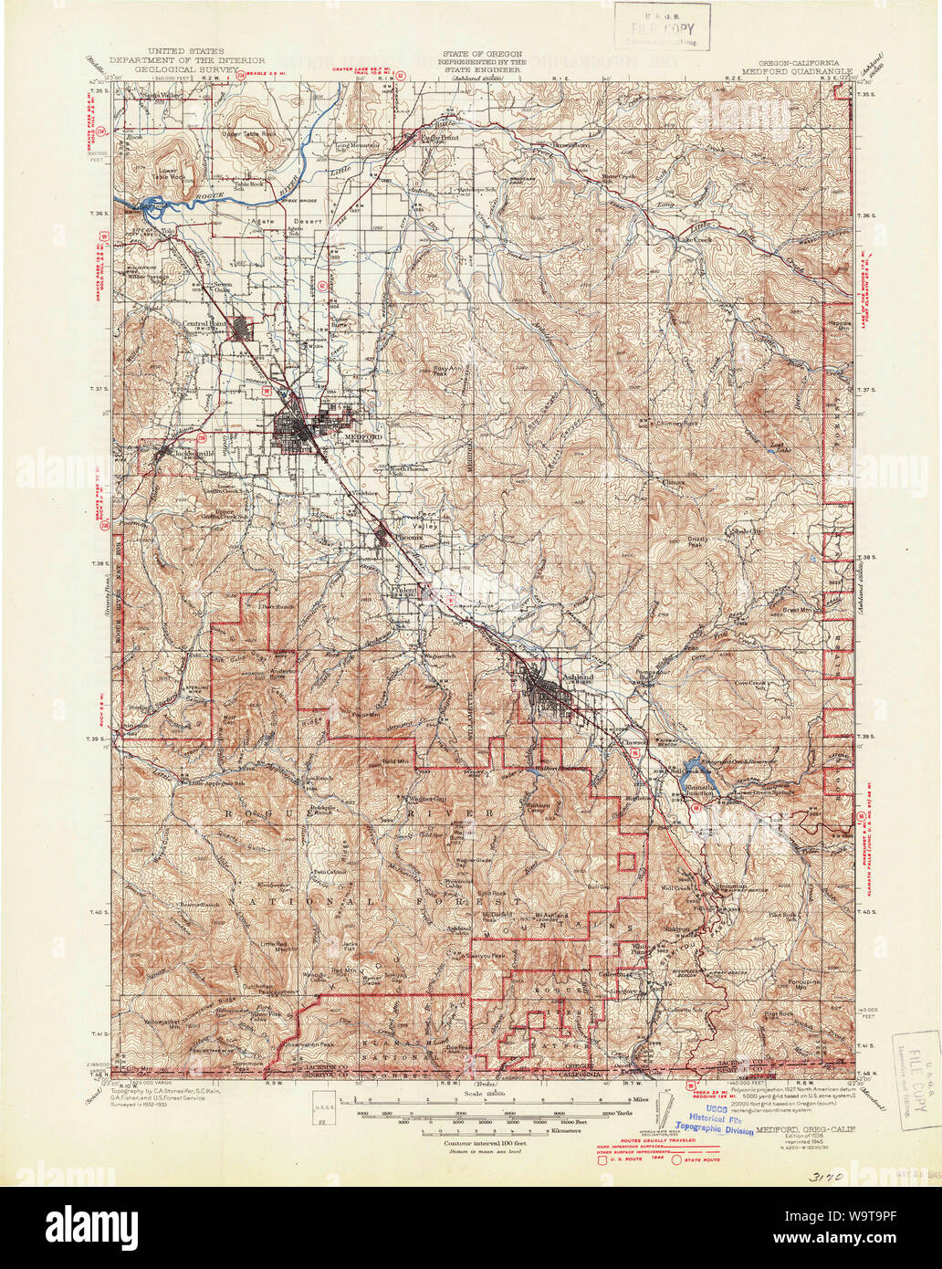 USGS Topo Map Oregon Medford 283205 1938 125000 Restoration Stock Photo ...