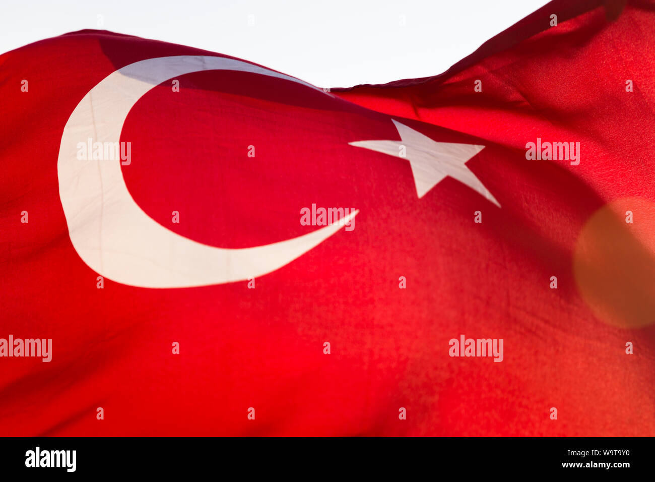 Closeup detail of Turkish flag waving in the wind Stock Photo - Alamy