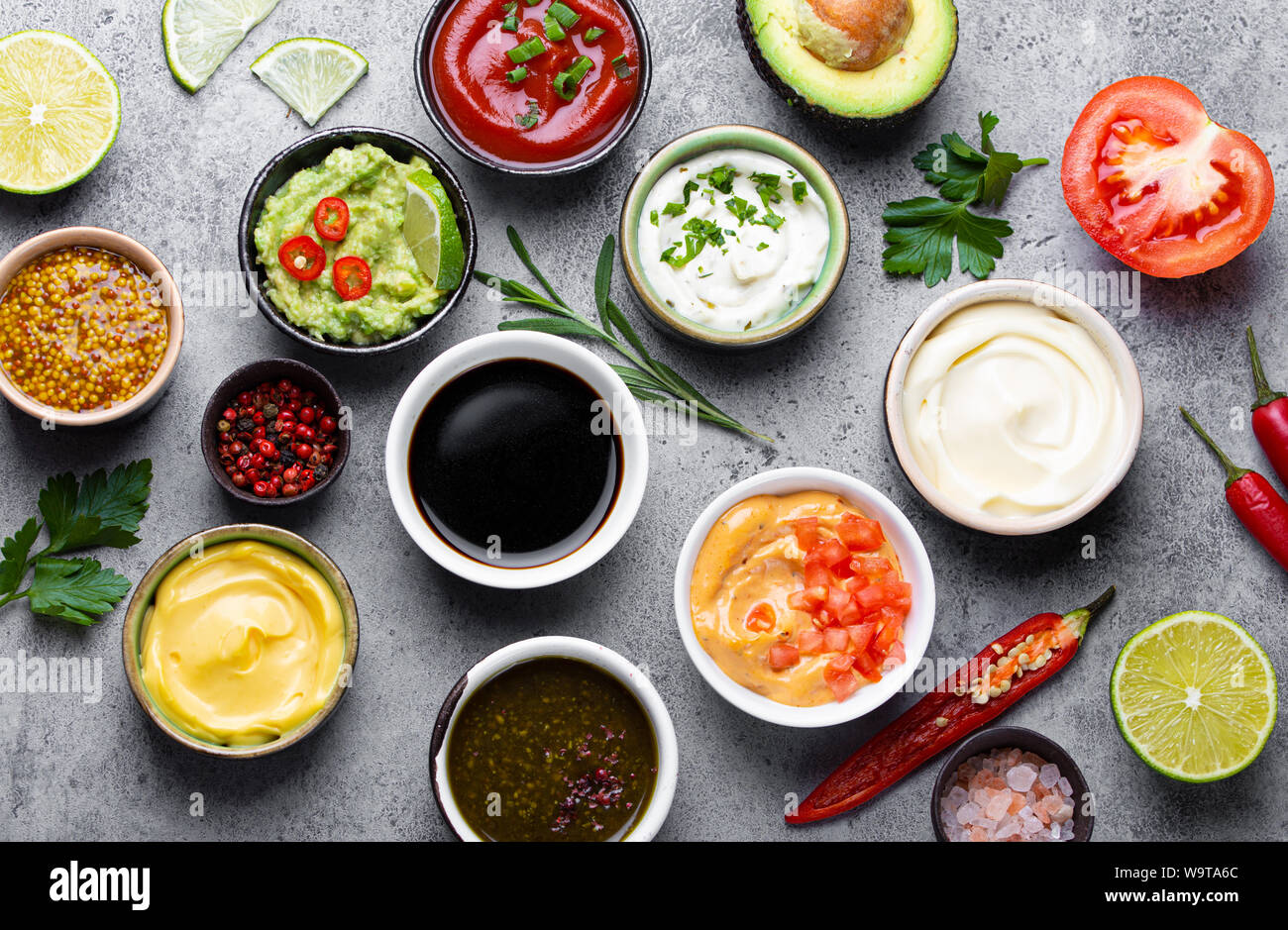 Assortment of sauces Stock Photo - Alamy