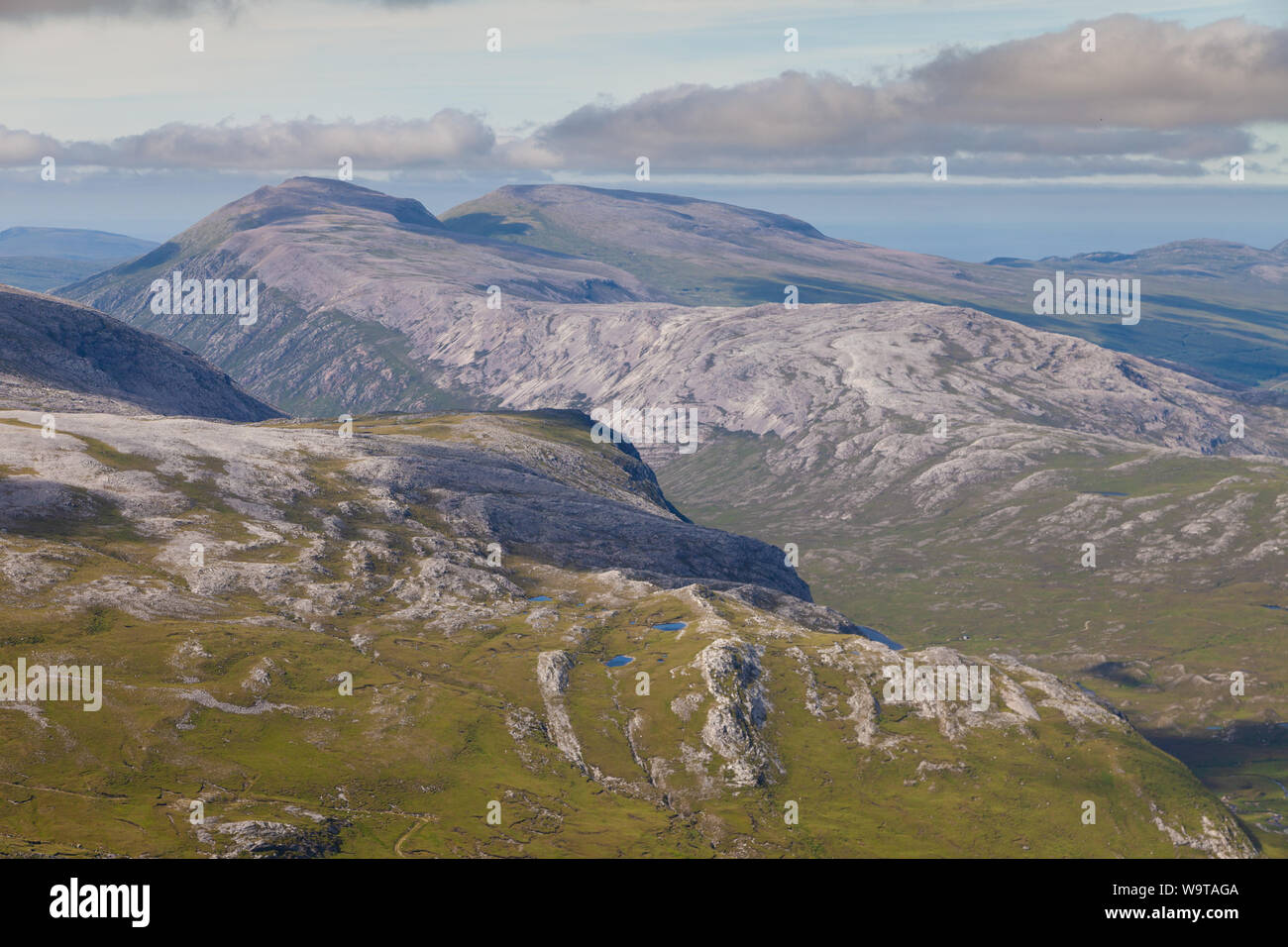 The long ridge of Foinaven seen from Meall Horn, Sutherland, Scotland ...