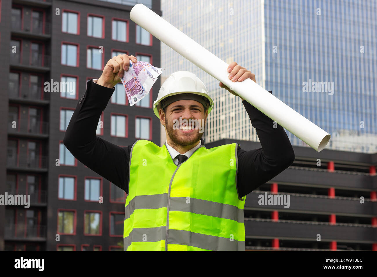 builder is dancing project completed fun happy money emotions Stock ...