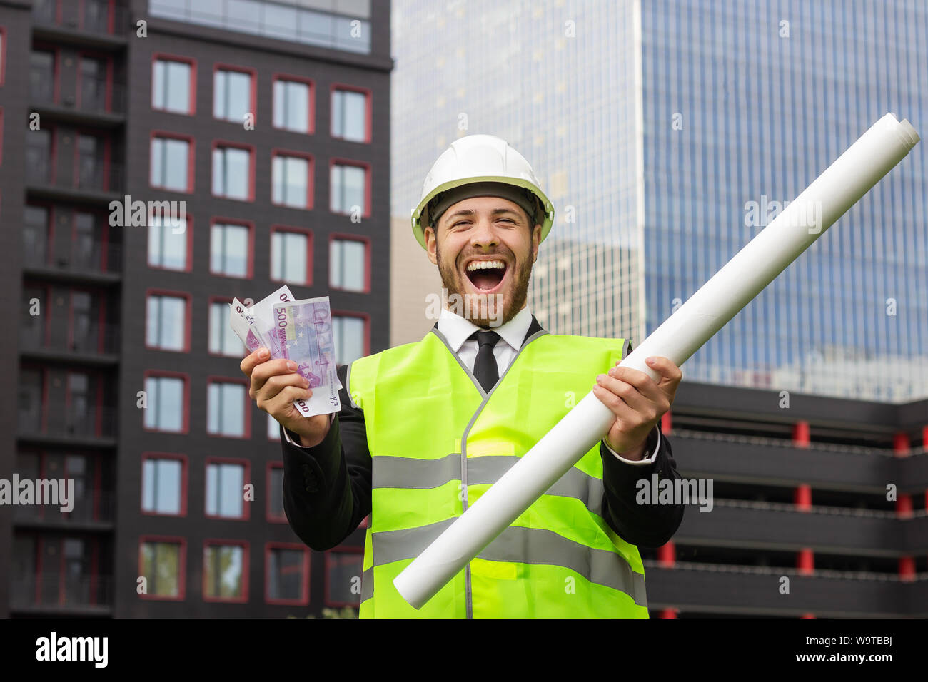 builder is dancing project completed fun happy money emotions Stock ...