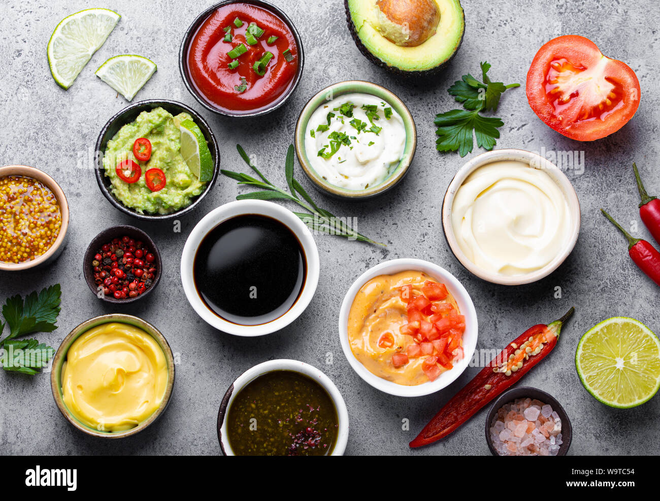 Assortment of sauces Stock Photo - Alamy