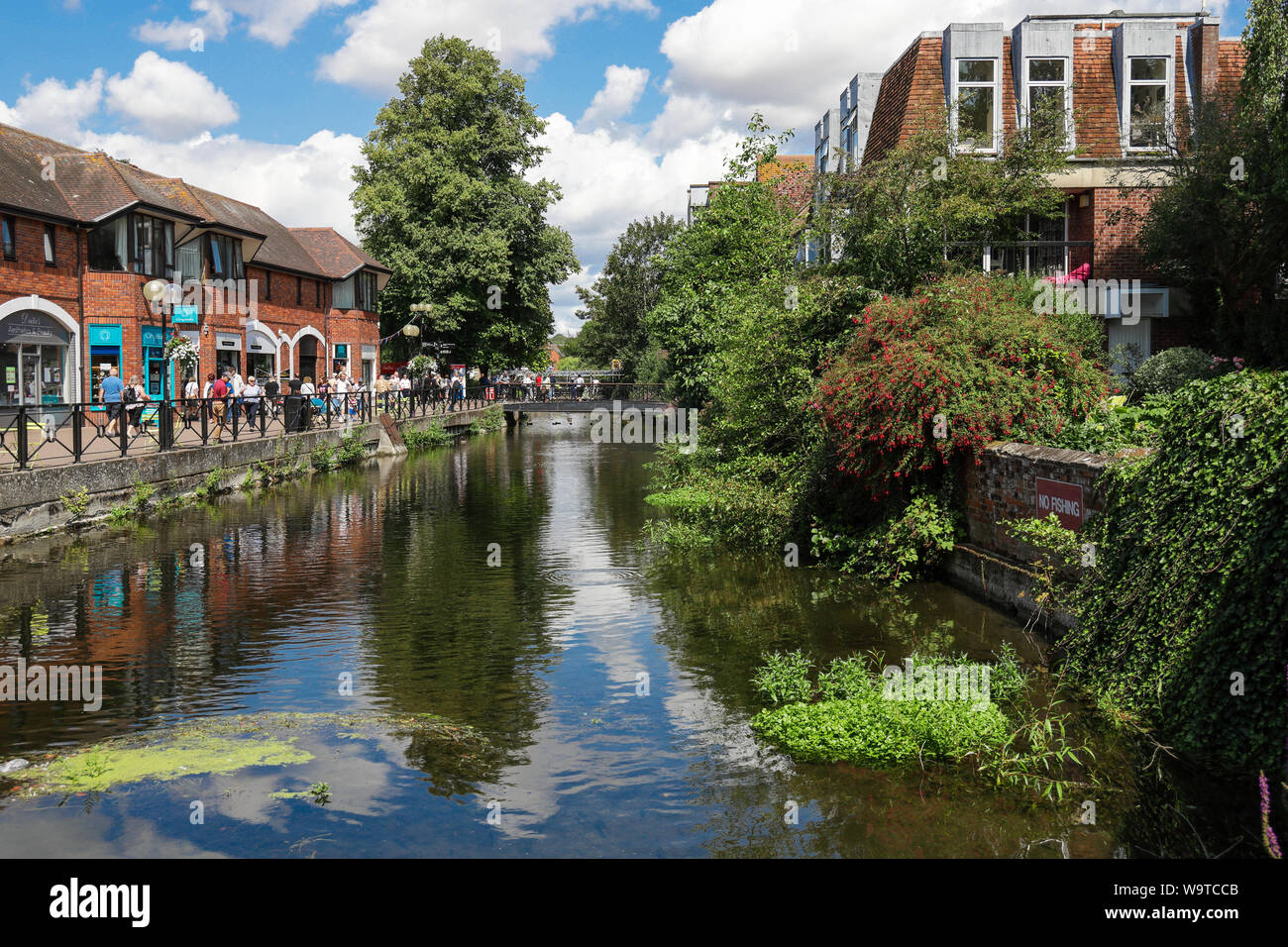 The River Avon in Salisbury on a bright summer day with blue sky ...
