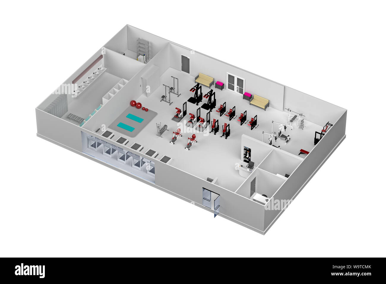 fitness center without roof above view. 3d rendering Stock Photo - Alamy