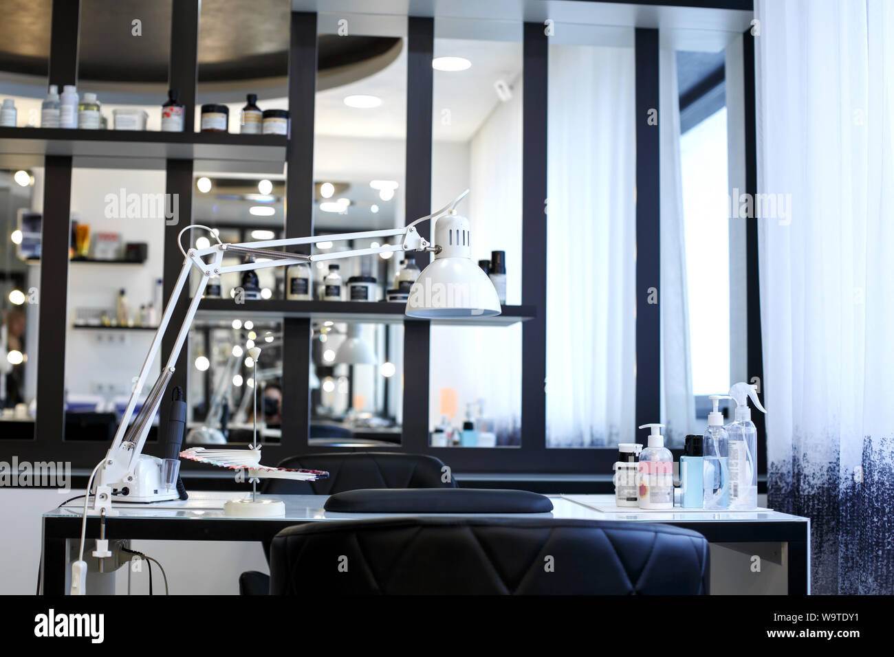 Manicure nail master office desktop. master workplace Stock Photo - Alamy