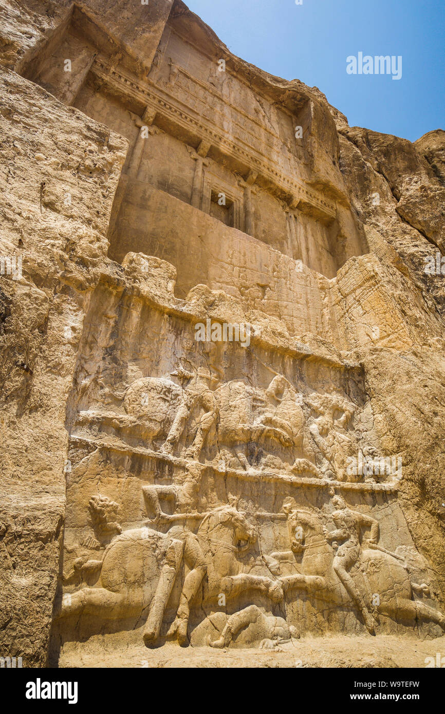 Equestrian relief and Darius I tomb Stock Photo - Alamy
