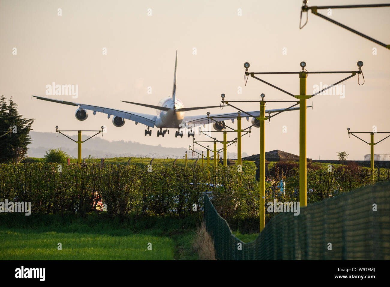 Glasgow, UK. 21 April 2019. Emirates Super Jumbo Airbus A380 seen at ...