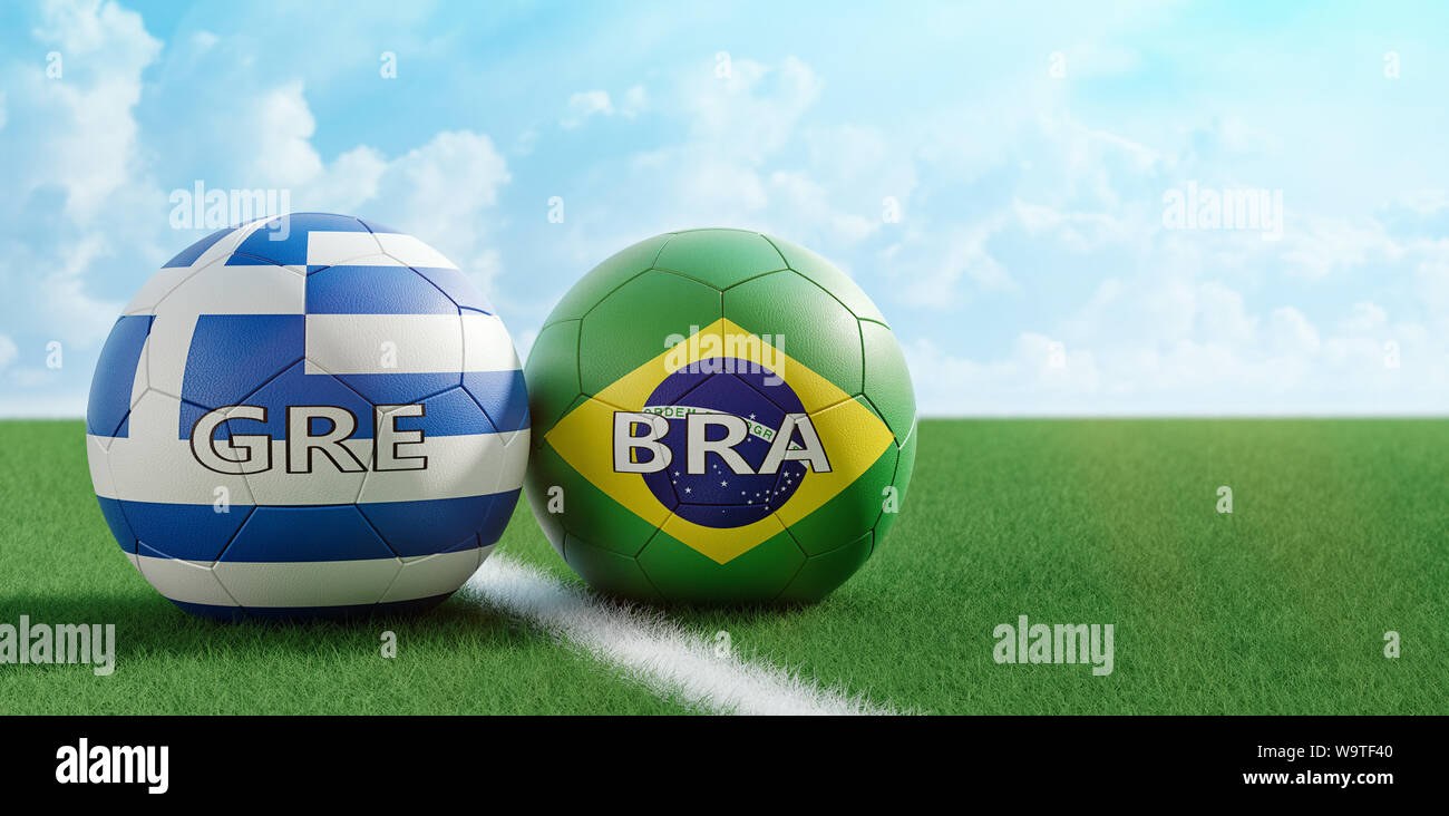 Brazil vs. Greece Soccer Match - Soccer balls in Brazil and Greece ...