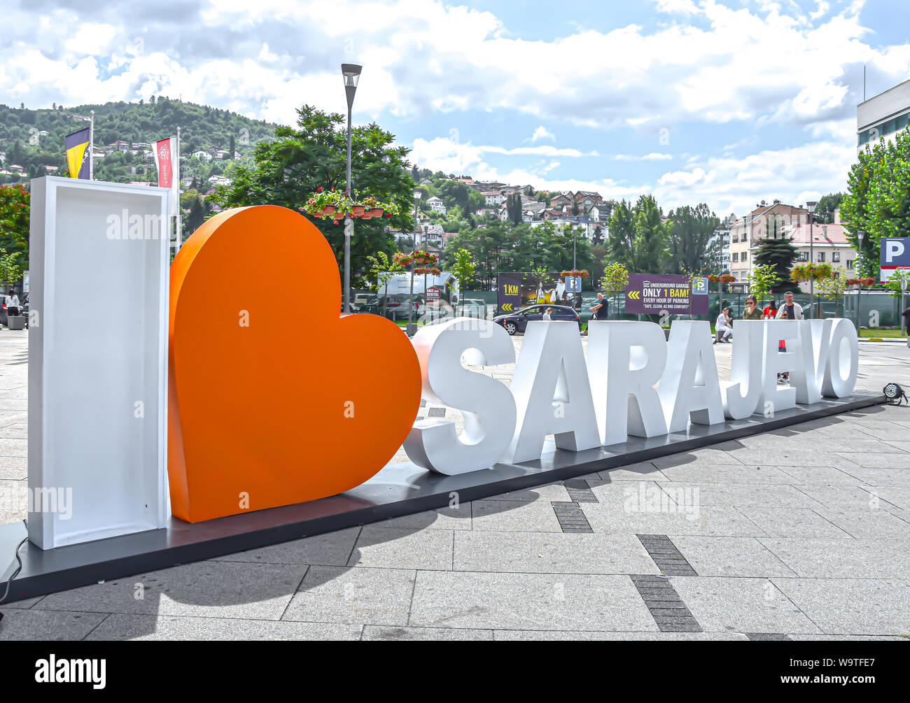 I love Sarajevo sign in front Sarajevo City Center as BH Telecom ...