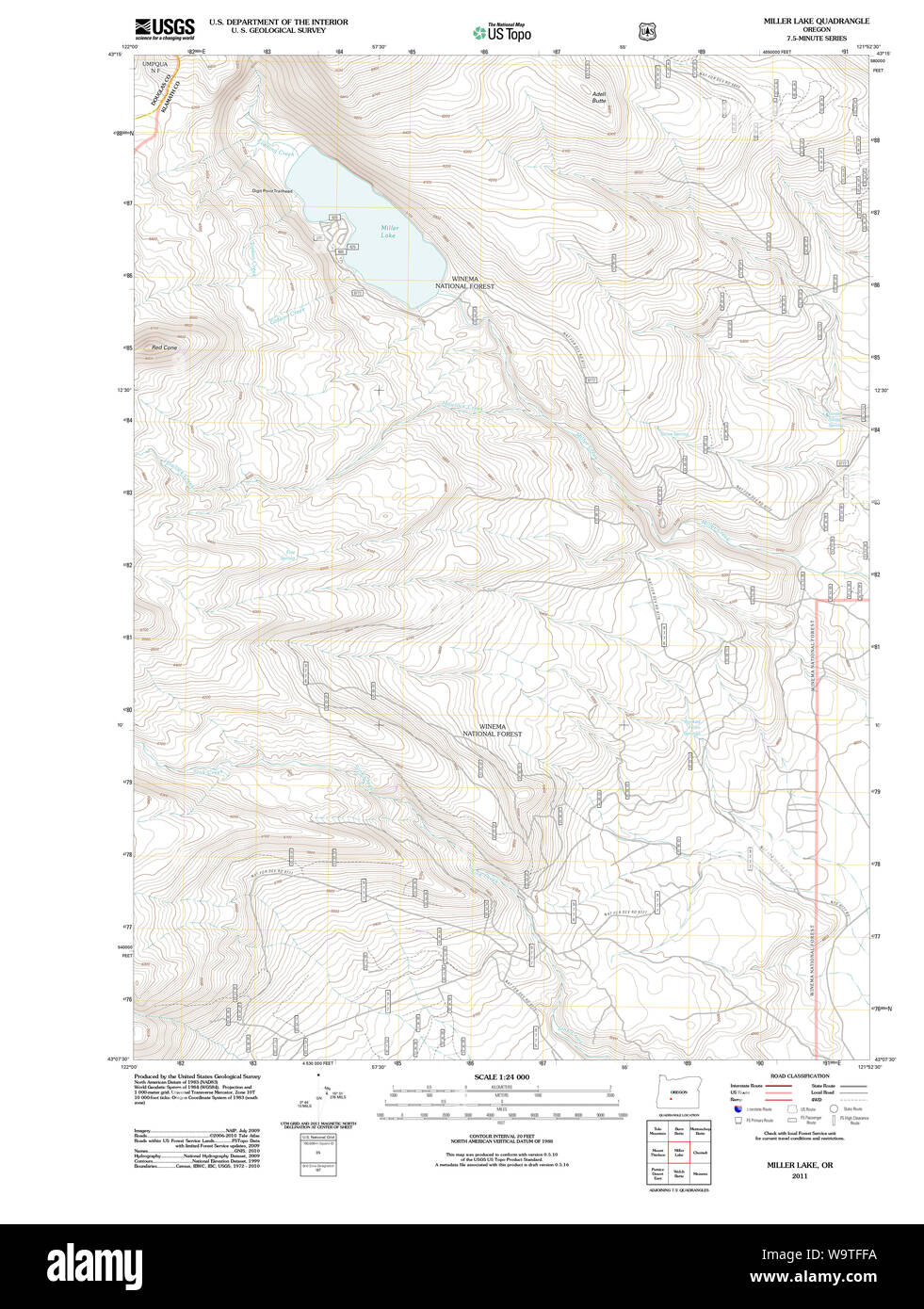 USGS Topo Map Oregon Miller Lake 20110715 TM Restoration Stock Photo ...