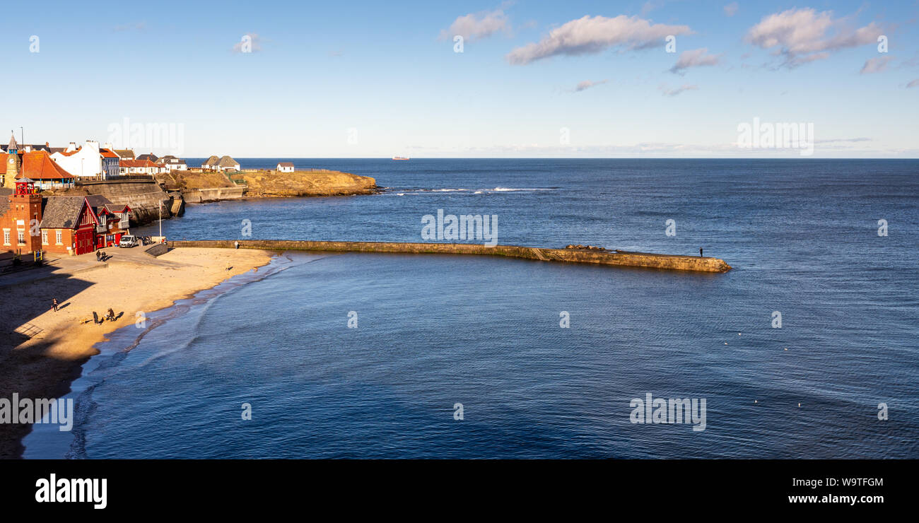 Tynemouth, England, UK - February 4, 2019: People walk their dogs on ...