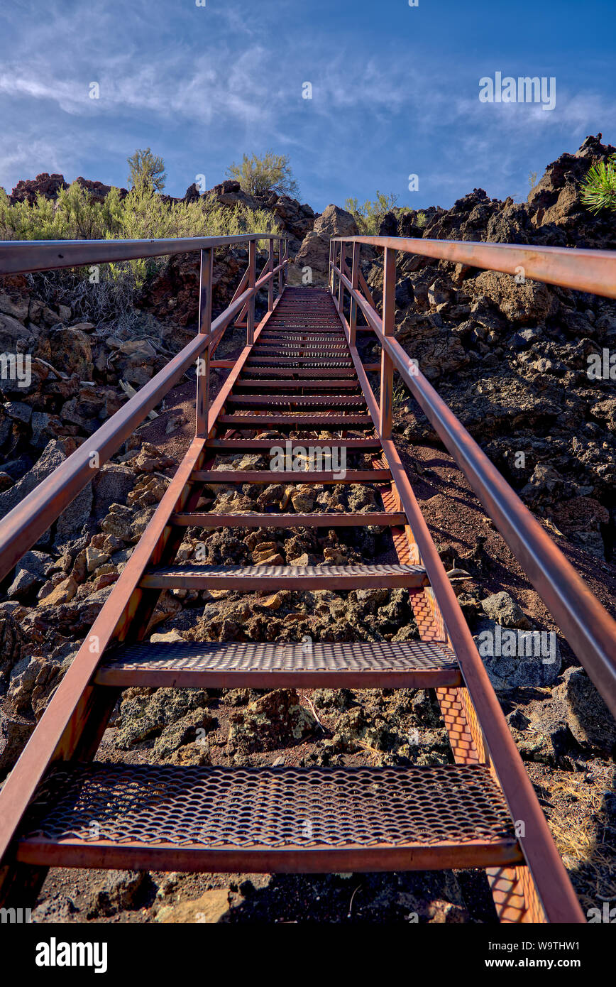 Steps leading out of a lava pit, Lava Flow Trail, Sunset Crater ...