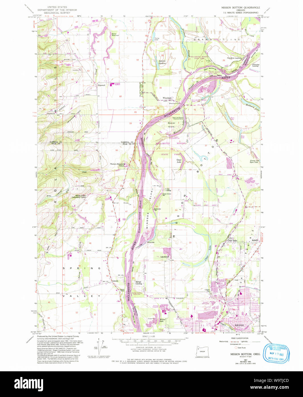 USGS Topo Map Oregon Mission Bottom 280760 1957 24000 Restoration Stock ...