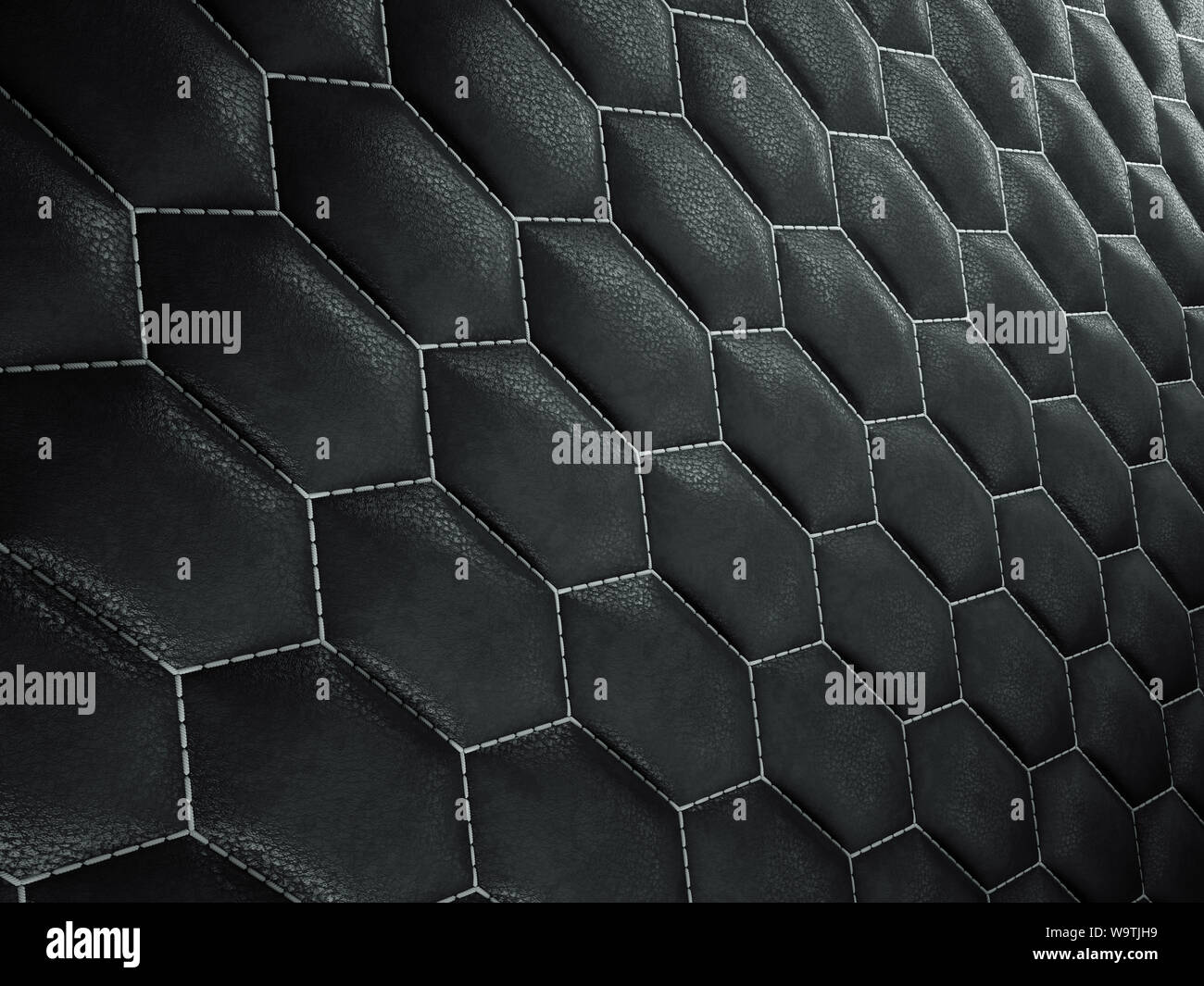 Leather stitched hexagon or honecomb black shiny texture or background ...