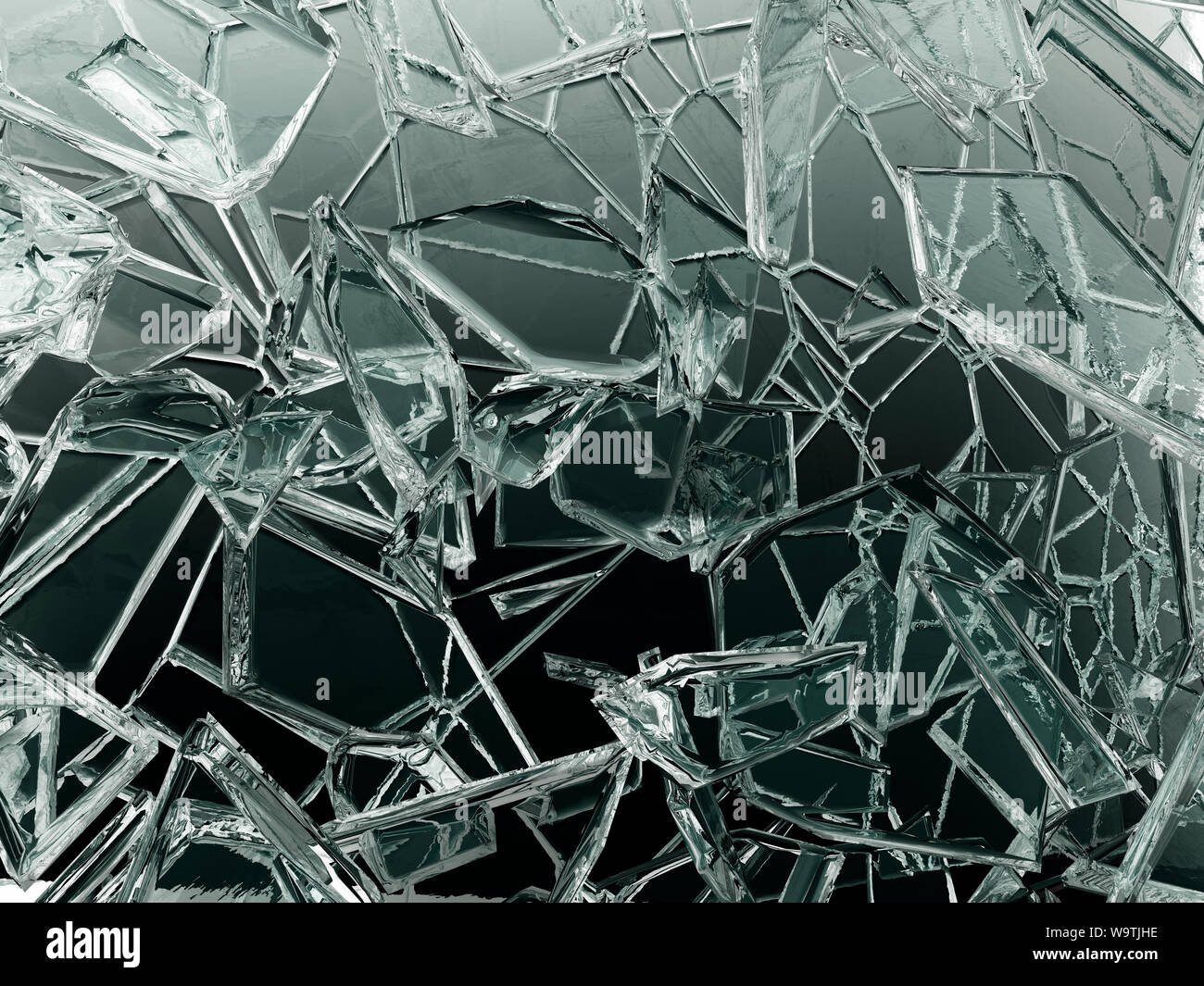 Pieces of transparent glass broken or cracked, 3d illustration; 3d ...