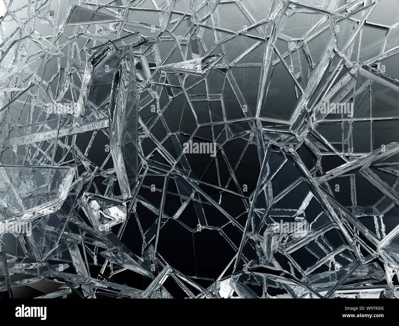 Pieces of transparent glass broken or cracked, 3d illustration; 3d ...