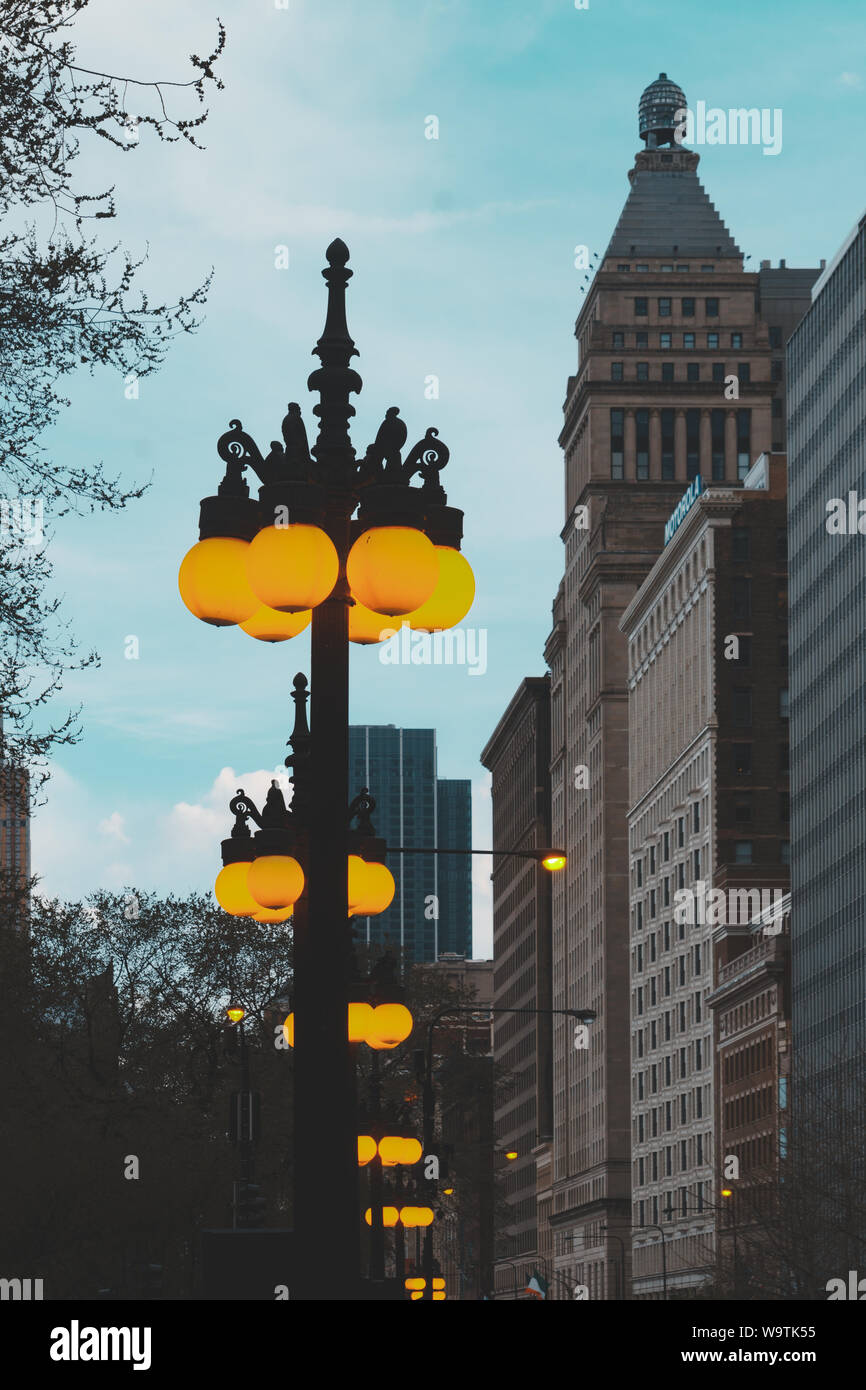 Streetlights on the streets of Chicago, Illinois, United States Stock ...