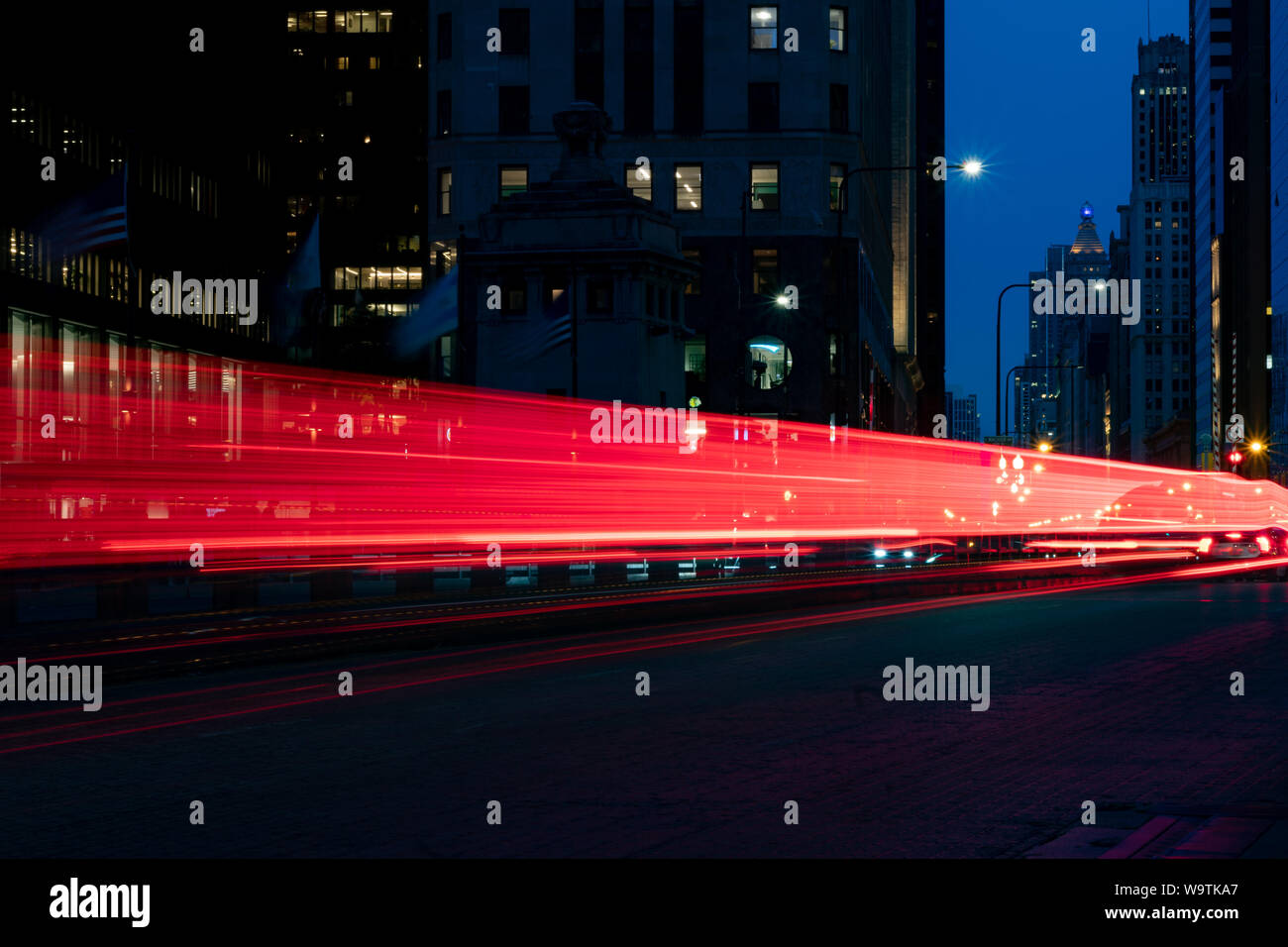 Light trails in the city, Chicago, Illinois, United States Stock Photo ...