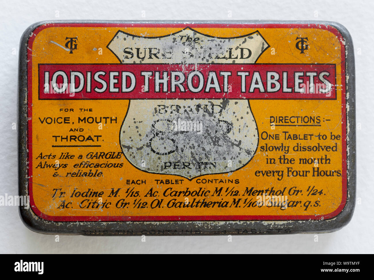 Vintage Tin of Iodised Throat Tablets Stock Photo - Alamy