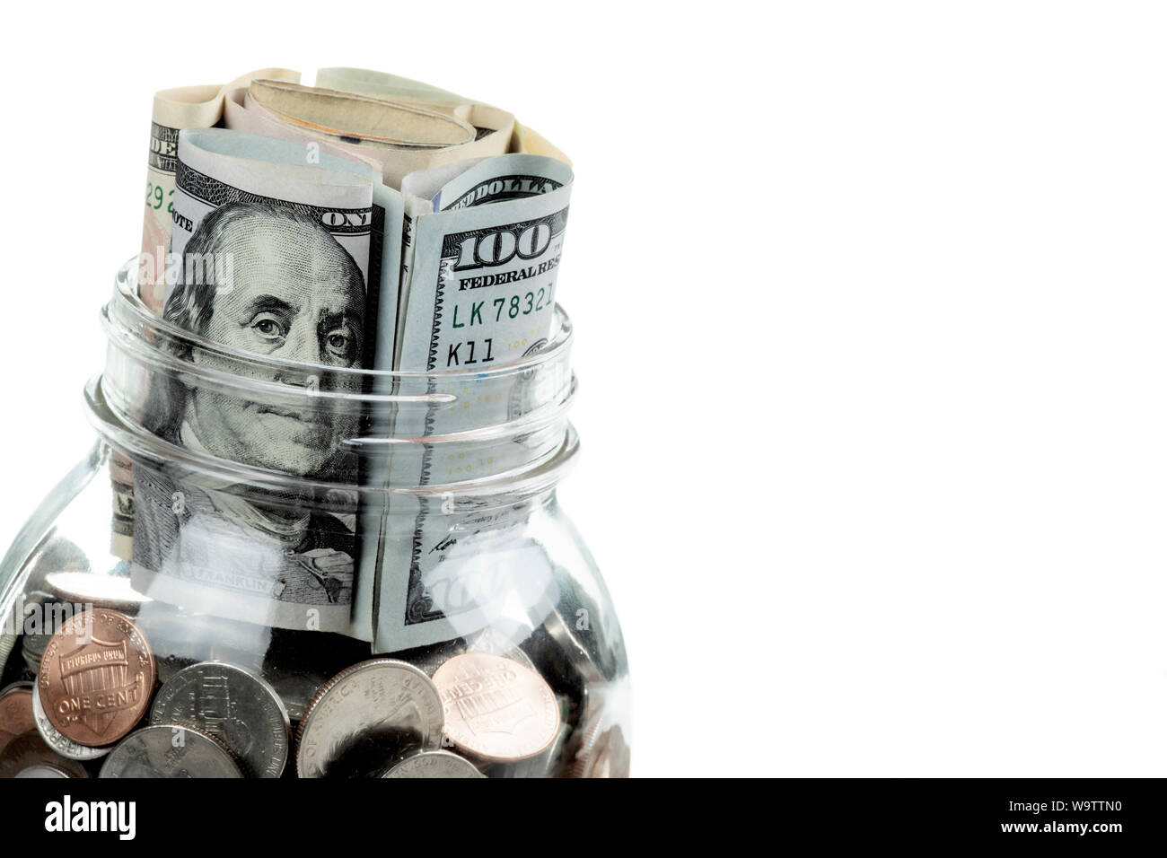 United States bank notes in a jar isolated on white background Stock ...
