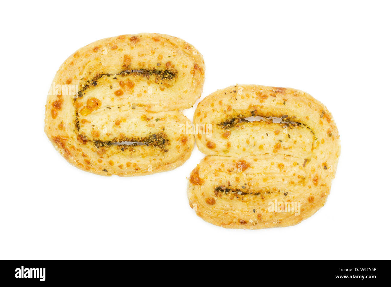 Group of two whole savory cheese palmier flatlay isolated on white ...