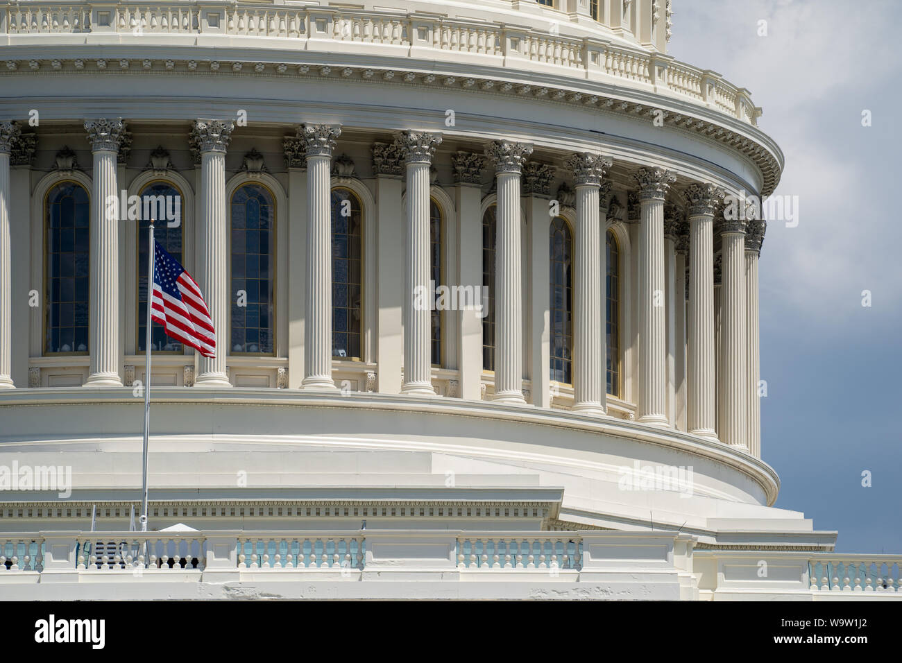 Close up view of the US Capitol Building dome and columns, with the ...
