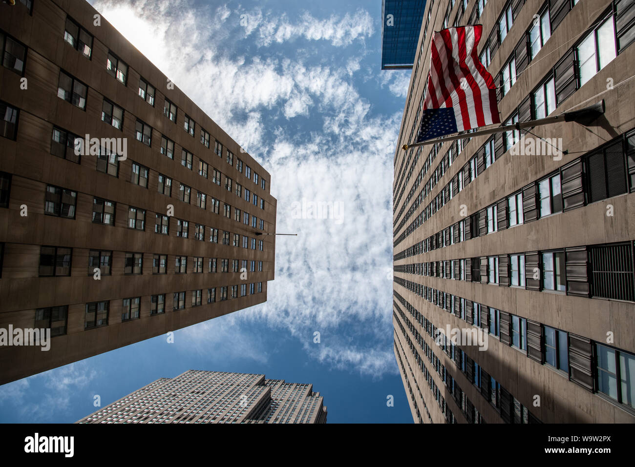 American flag by the Rockefeller Center in the heart of Manhattan Stock ...