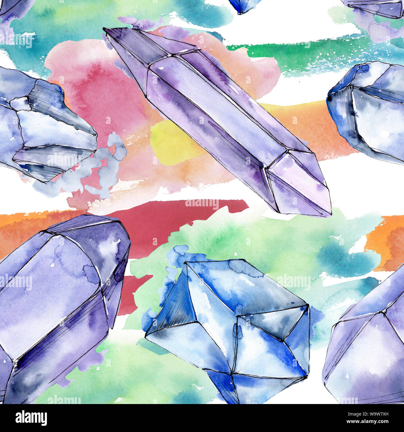 Colorful diamond rock jewelry minerals. Watercolor background ...