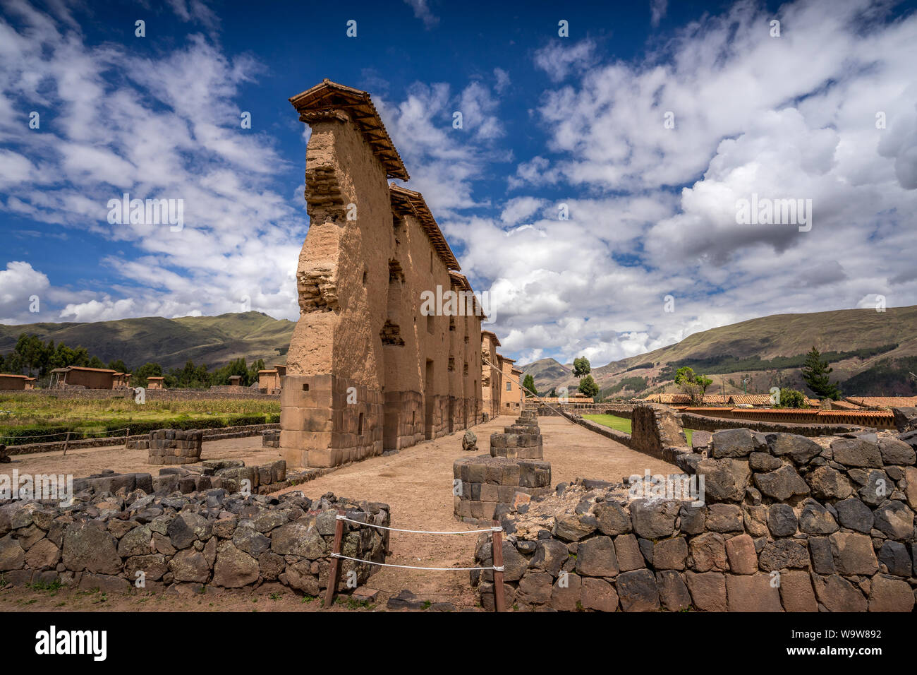 Central wall of the Temple of Wiracocha or Temple of Raqchi in Cusco ...