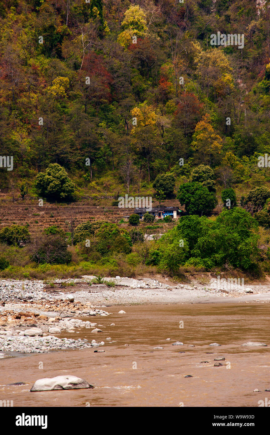 Confluence of Sarda and Ladhya rivers near Chuka and Thak villages ...
