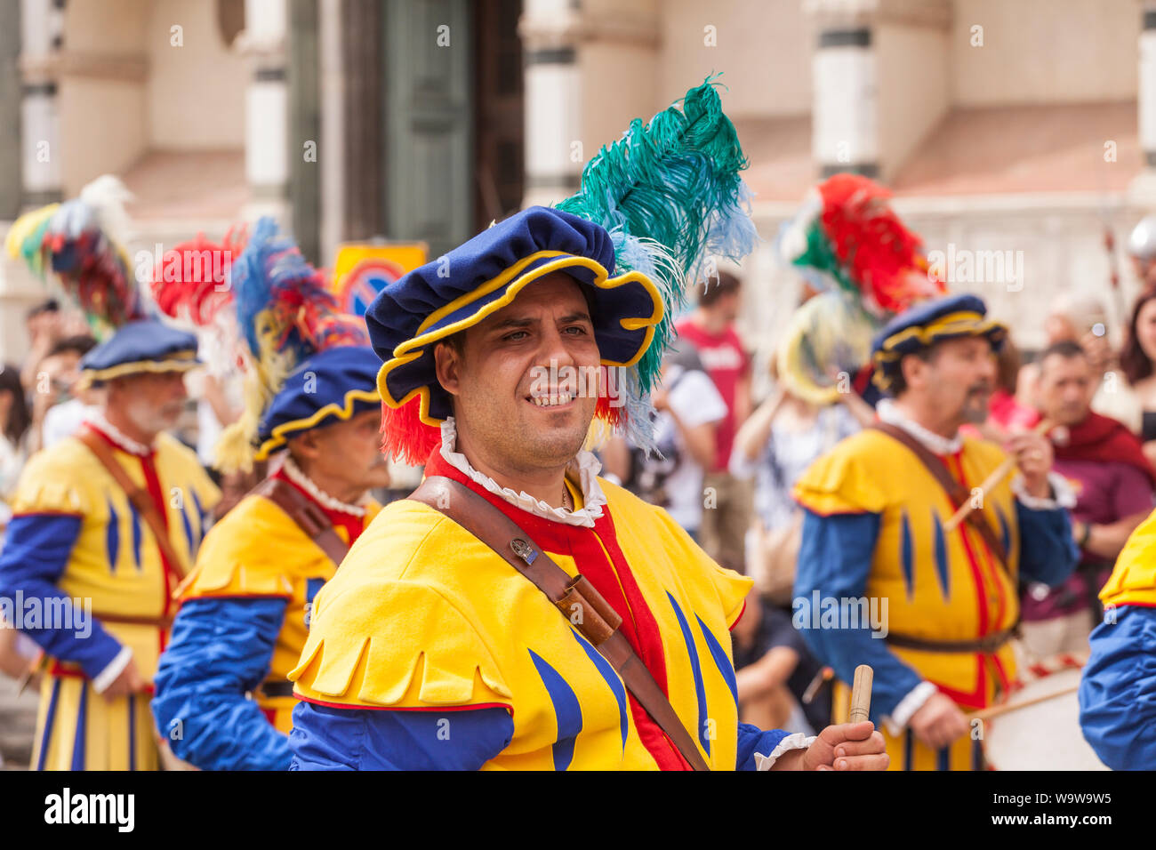 Traditional costumes at the Calcio Storico parade in Florence, Italy ...