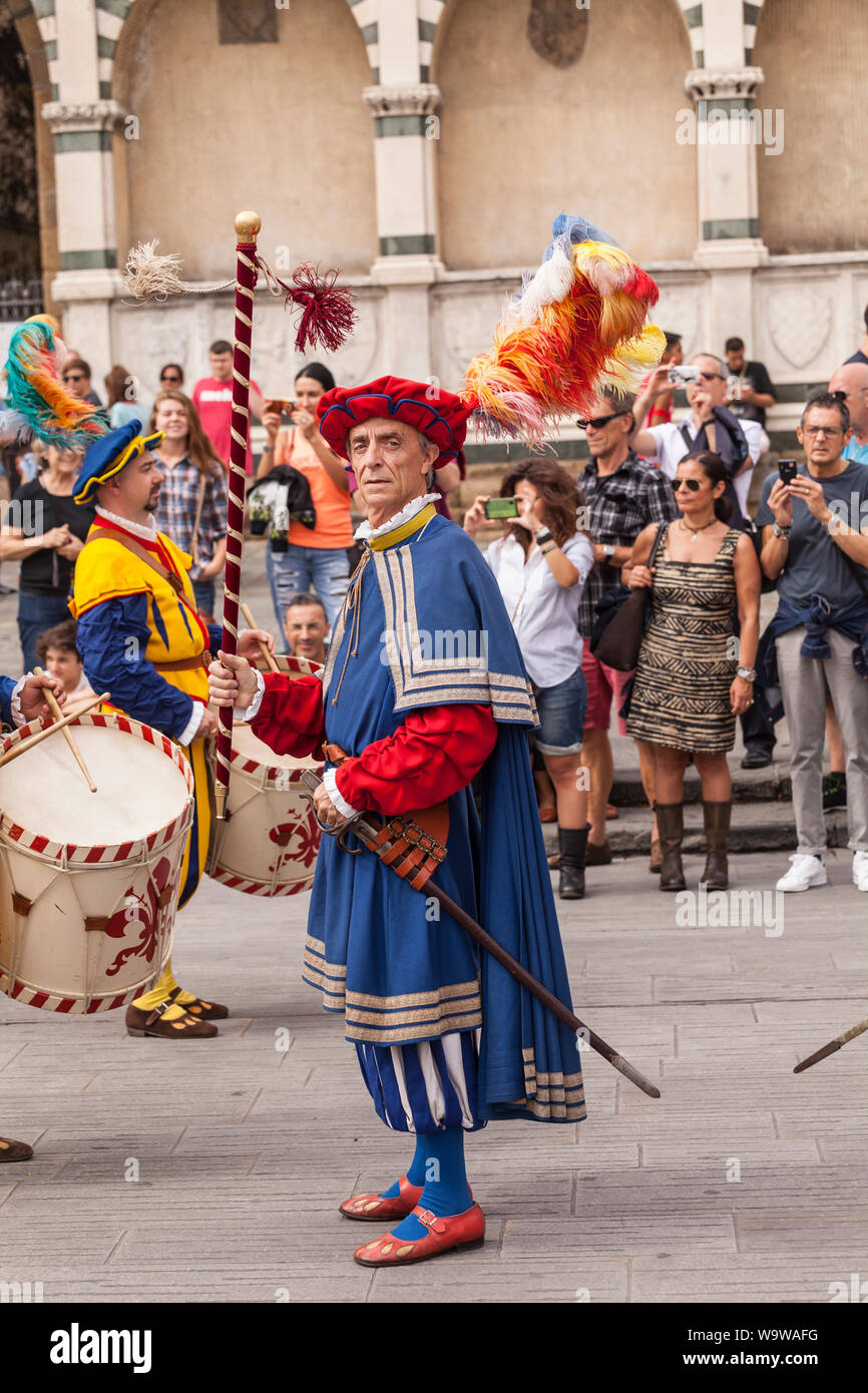 Traditional costumes at the Calcio Storico parade in Florence, Italy ...