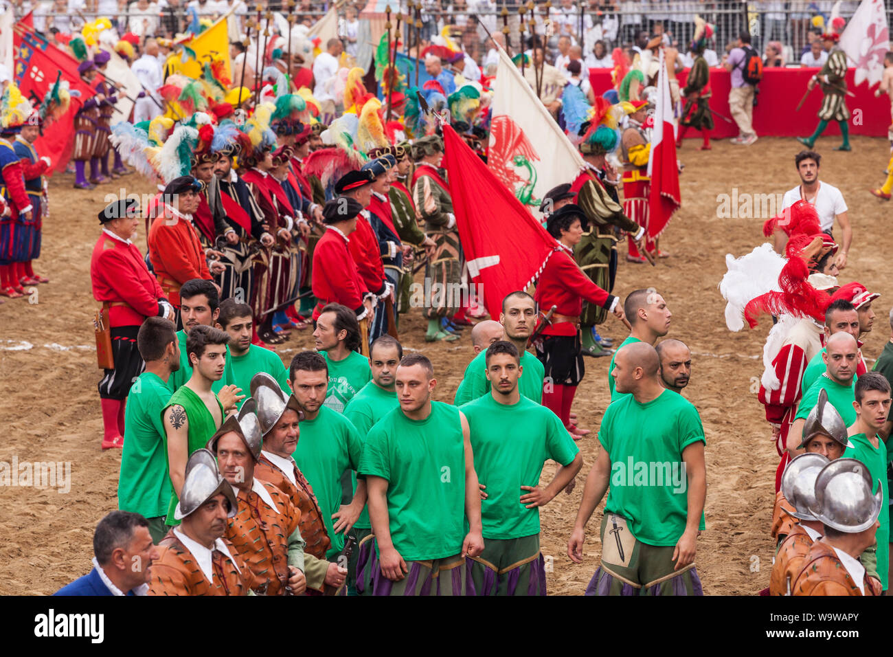 Traditional costumes at the Calcio Storico parade in Florence, Italy ...