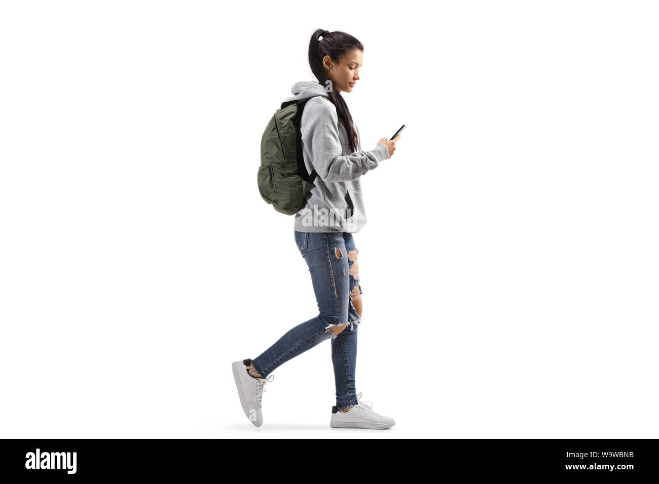 Woman Walking Profile White Background