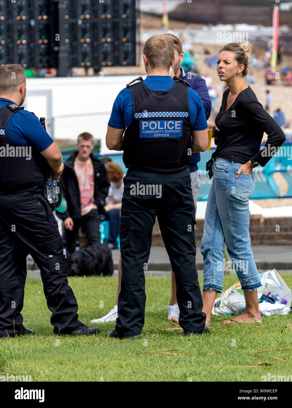 Eastbourne, UK. 15 Aug 2019. Police Community Support Officers patrol ...