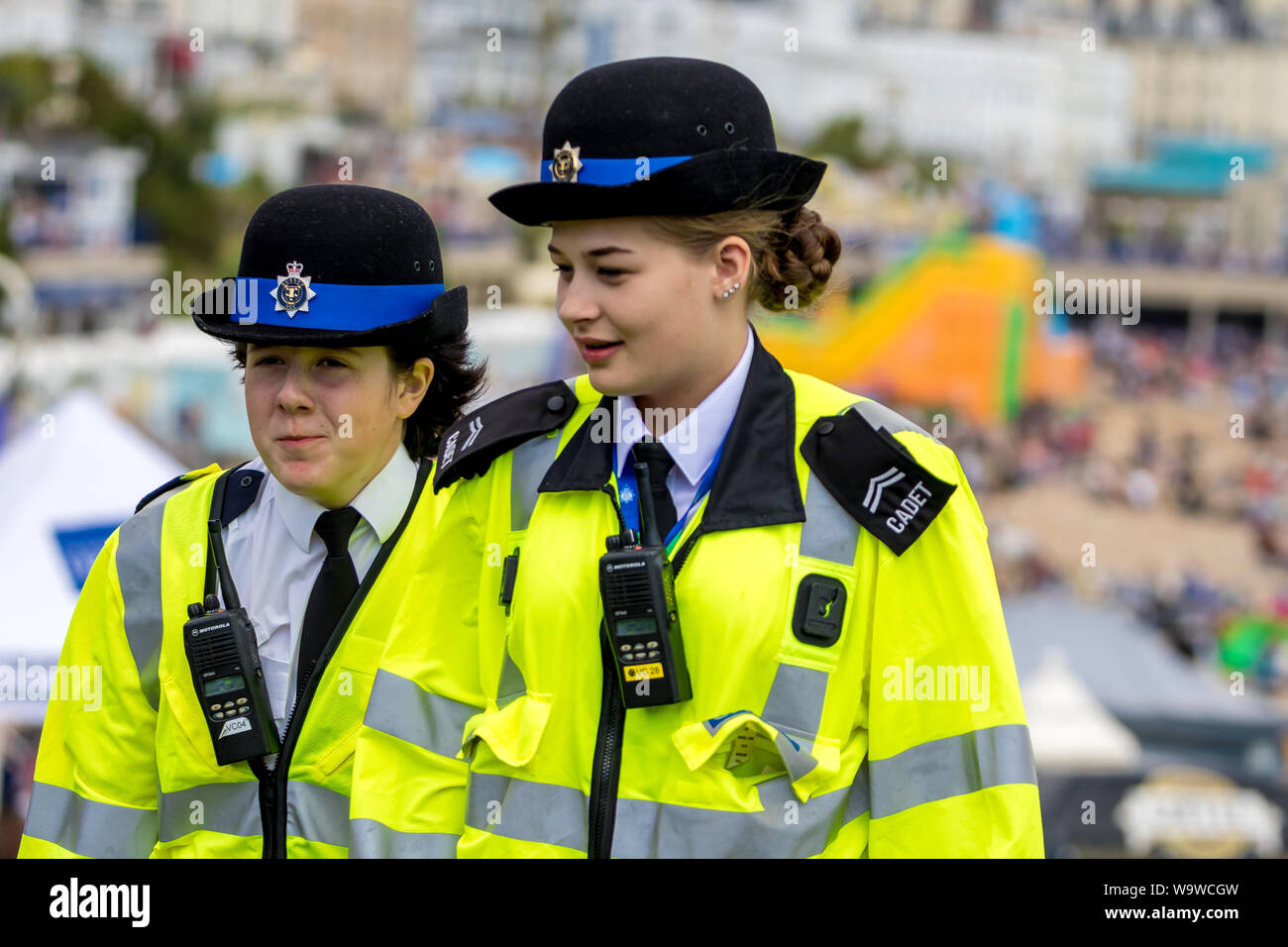 Eastbourne, UK. 15 Aug 2019. Police Community Support Officers patrol ...