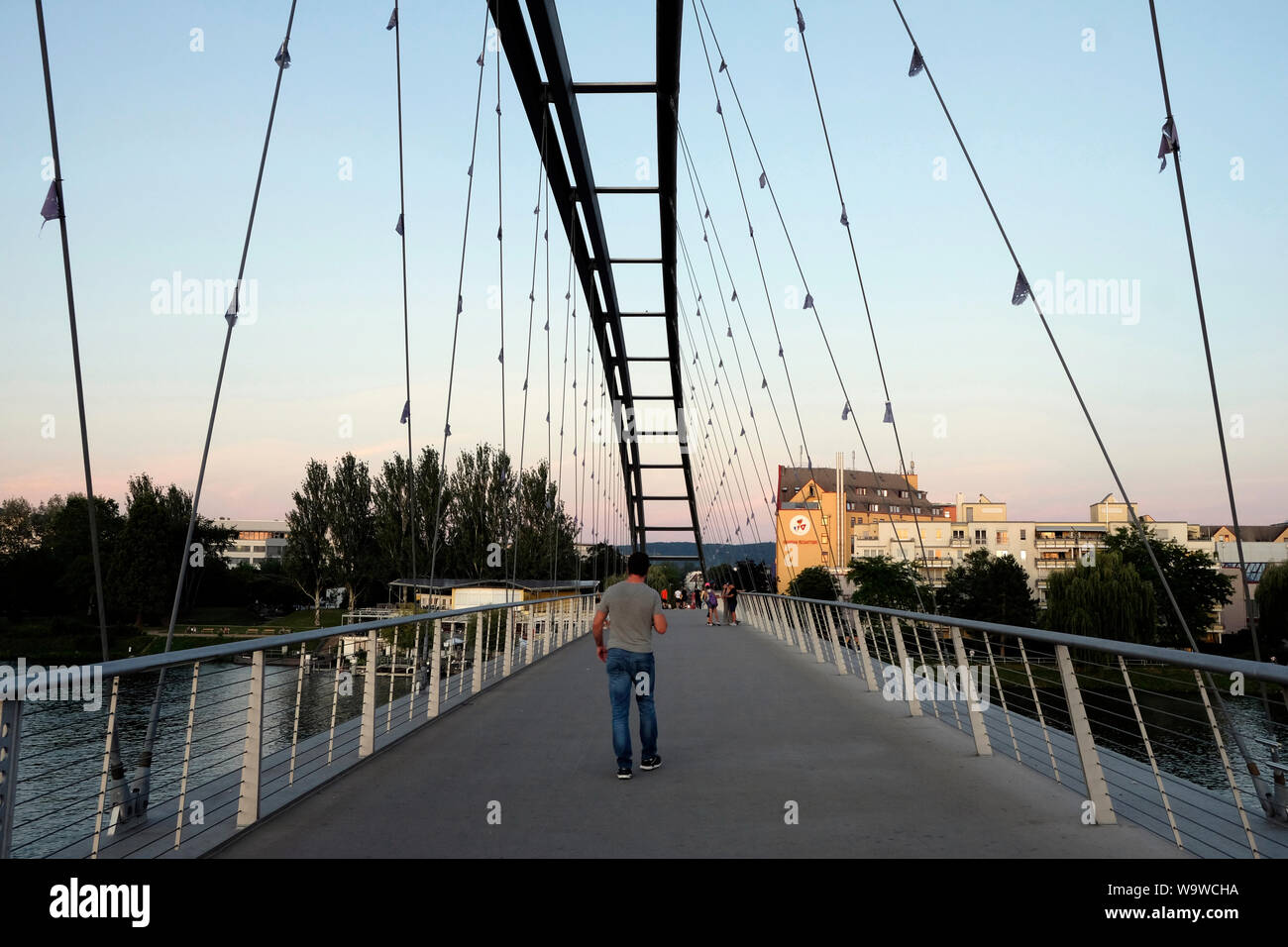 A view of the three countries bridge which links the towns of Huningue ...