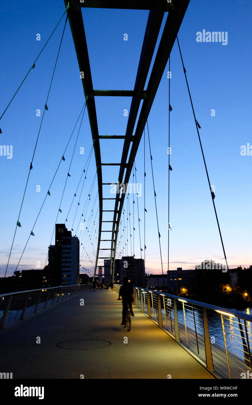 A view of the three countries bridge which links the towns of Huningue ...