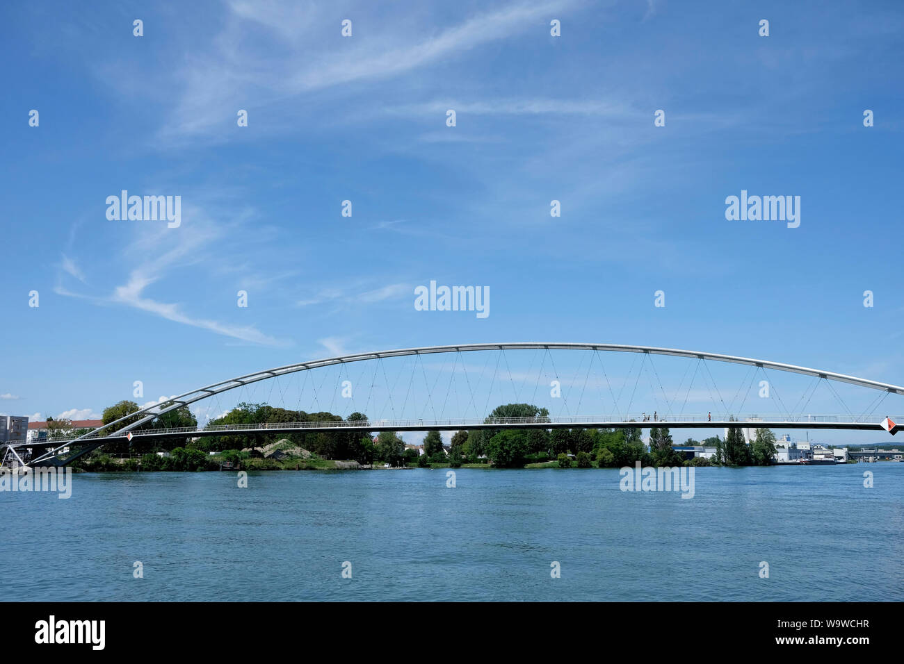 A view of the three countries bridge which links the towns of Huningue ...